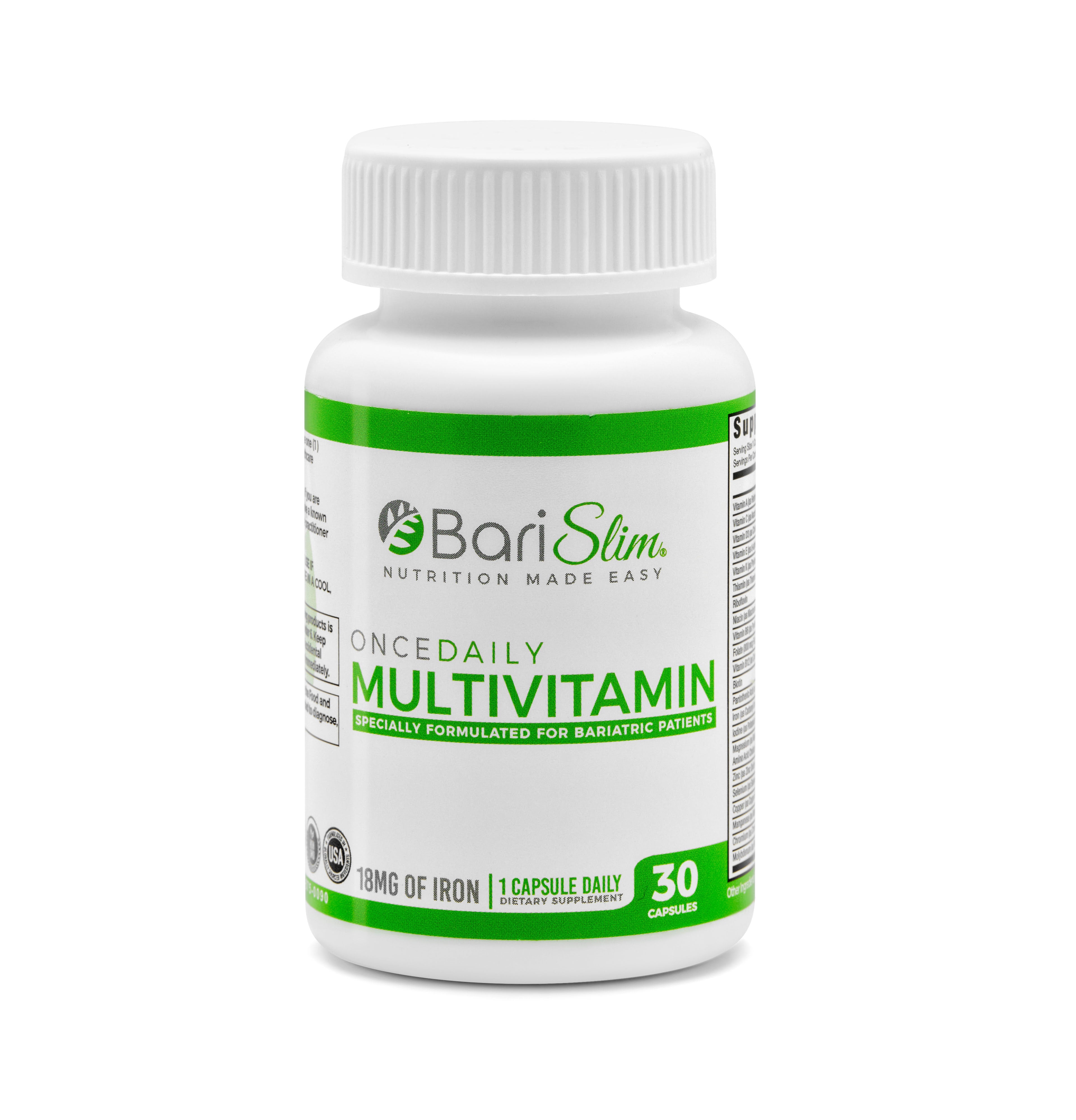 Once Daily Bariatric Multivitamin - 18mg of Iron - 30 Capsules – BariSlim