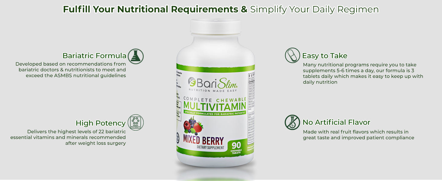 Complete Chewable Bariatric Multivitamin Mixed Berry BariSlim Complete Chewable Bariatric Multivitamin Mixed Berry BariSlim